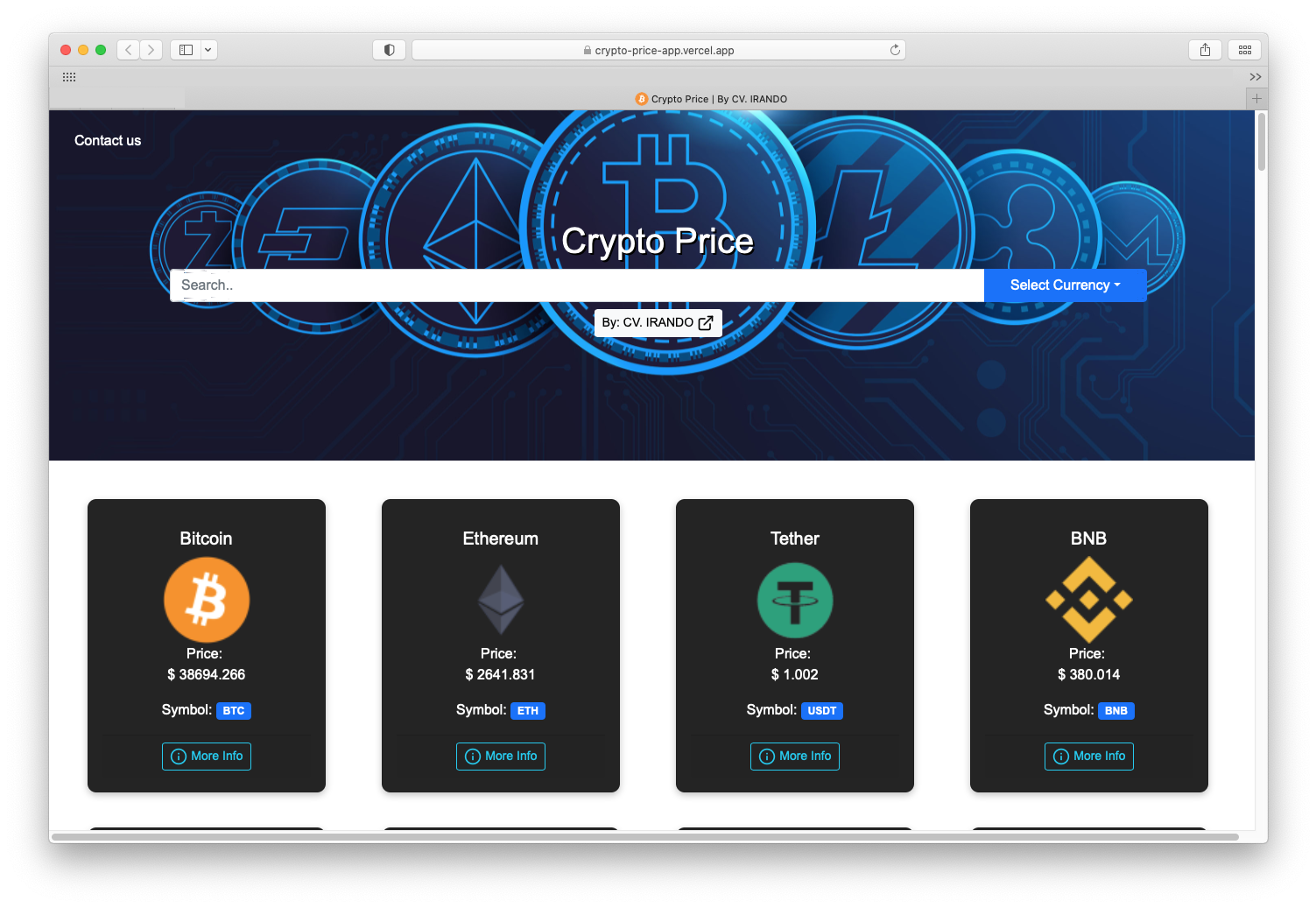 Crypto Price App (DAPP) - CV.Irando
